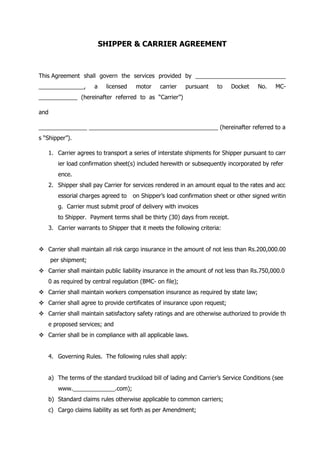 AGREEMENT BETWEEN CARRIER AND SHIPPER | PDF | Business | Business and ...
