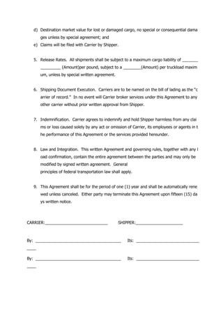 AGREEMENT BETWEEN CARRIER AND SHIPPER | PDF | Business | Business and ...