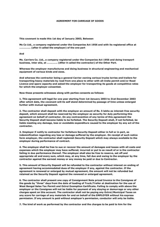 Agreement for carriage of goods | DOCX
