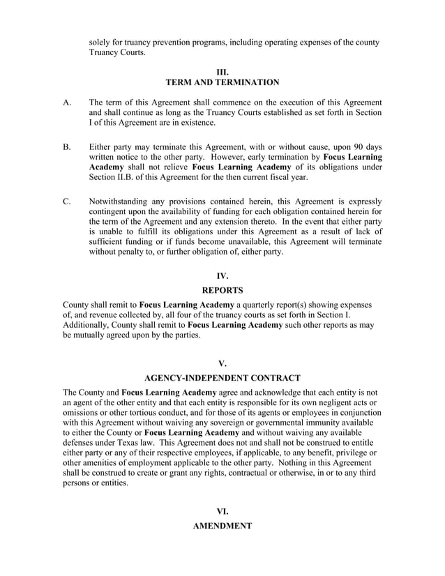 Agreement for truancy court funding | PDF