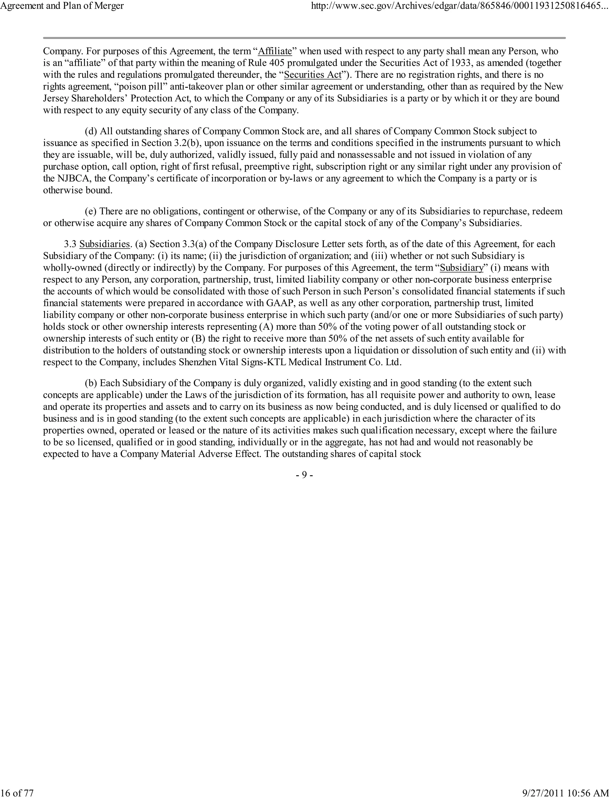 Elevation Insights™ | Agreement & Plan of Merger (GE & VITAL SIGNS) | PDF