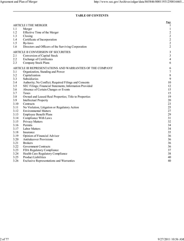 Elevation Insights™ | Agreement & Plan of Merger (GE & VITAL SIGNS ...