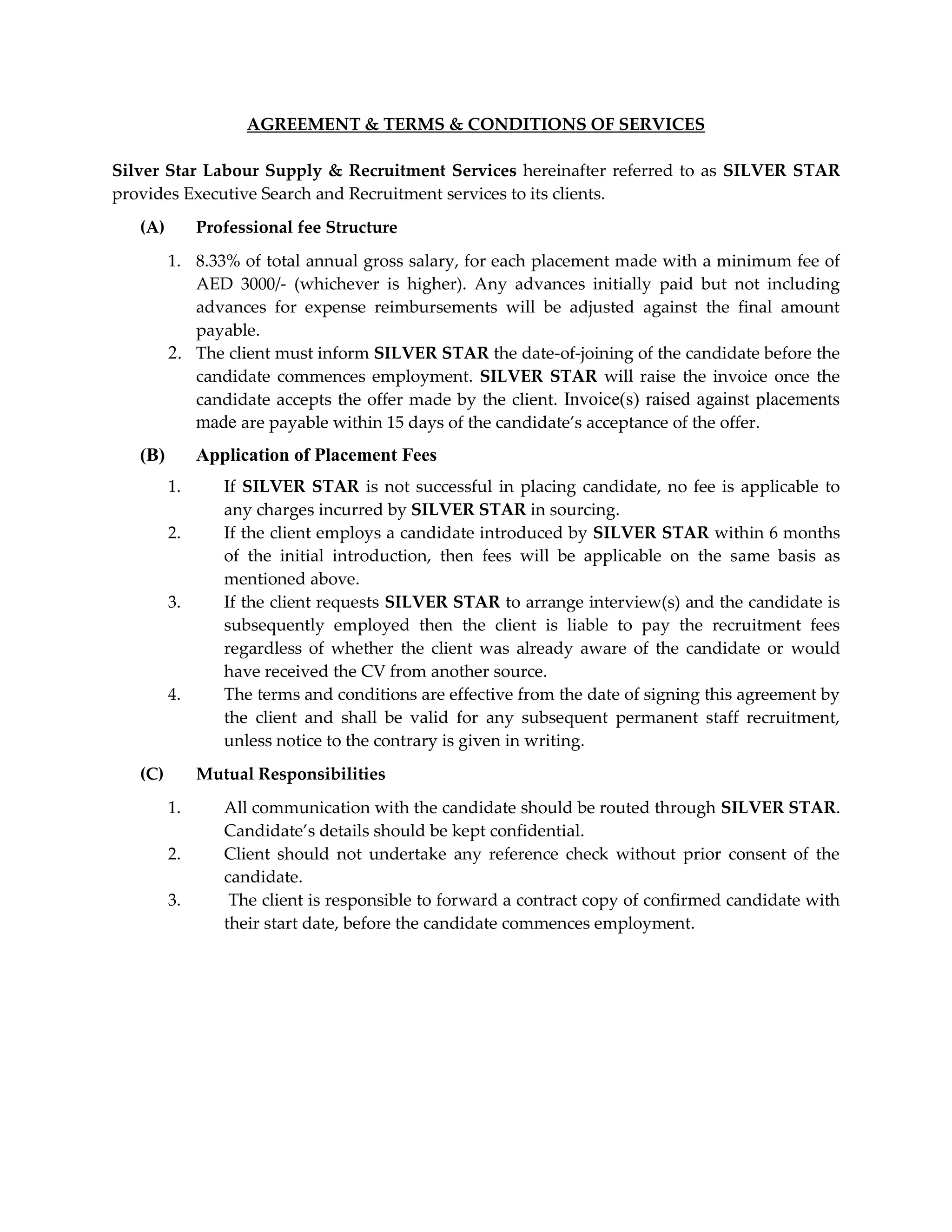 Agreement silver star | DOCX