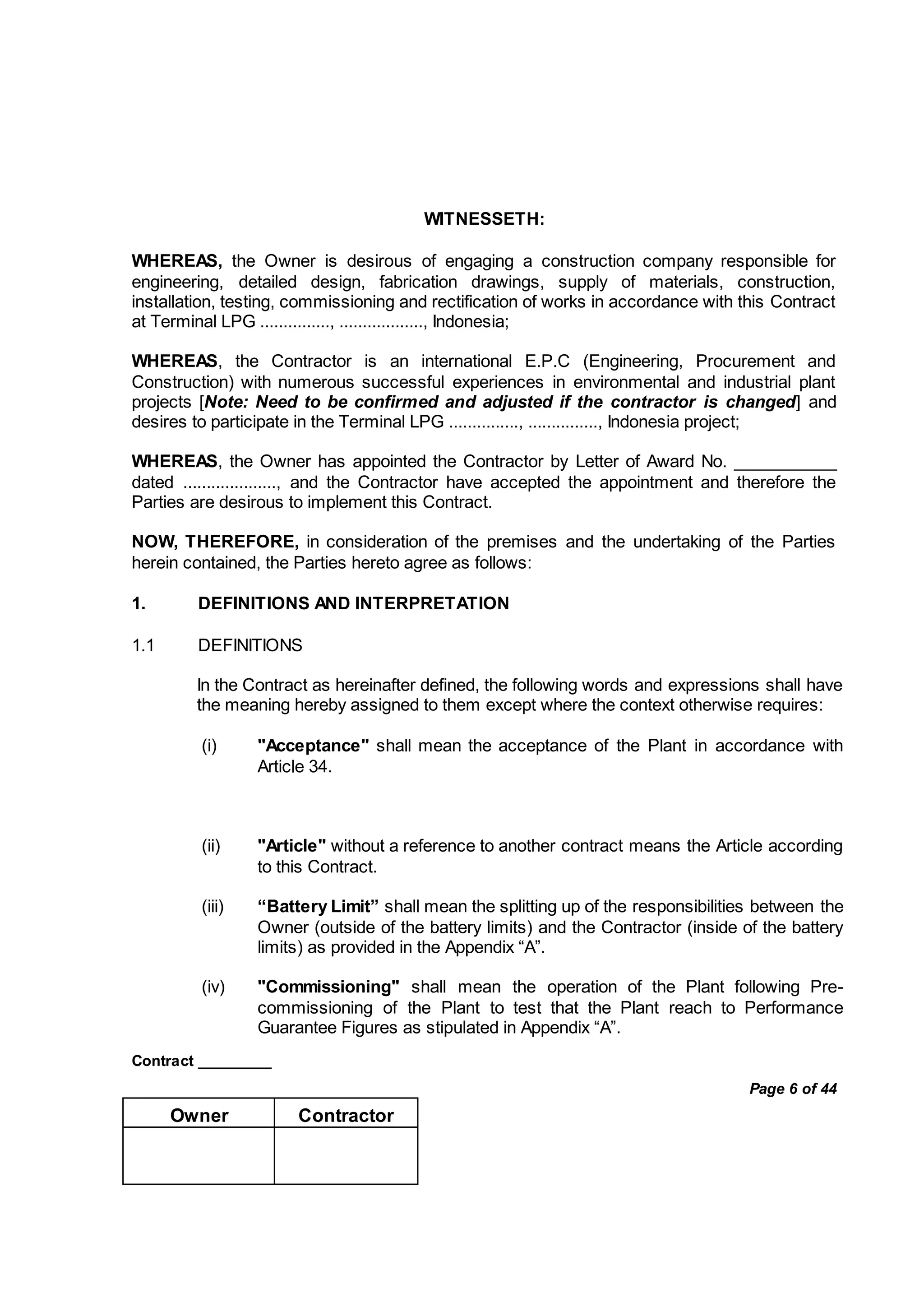 Agreement of Terminal LPG for Engineering, Procurement and Construction ...