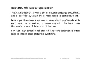 Agressive feature selection for text categorization | PPT