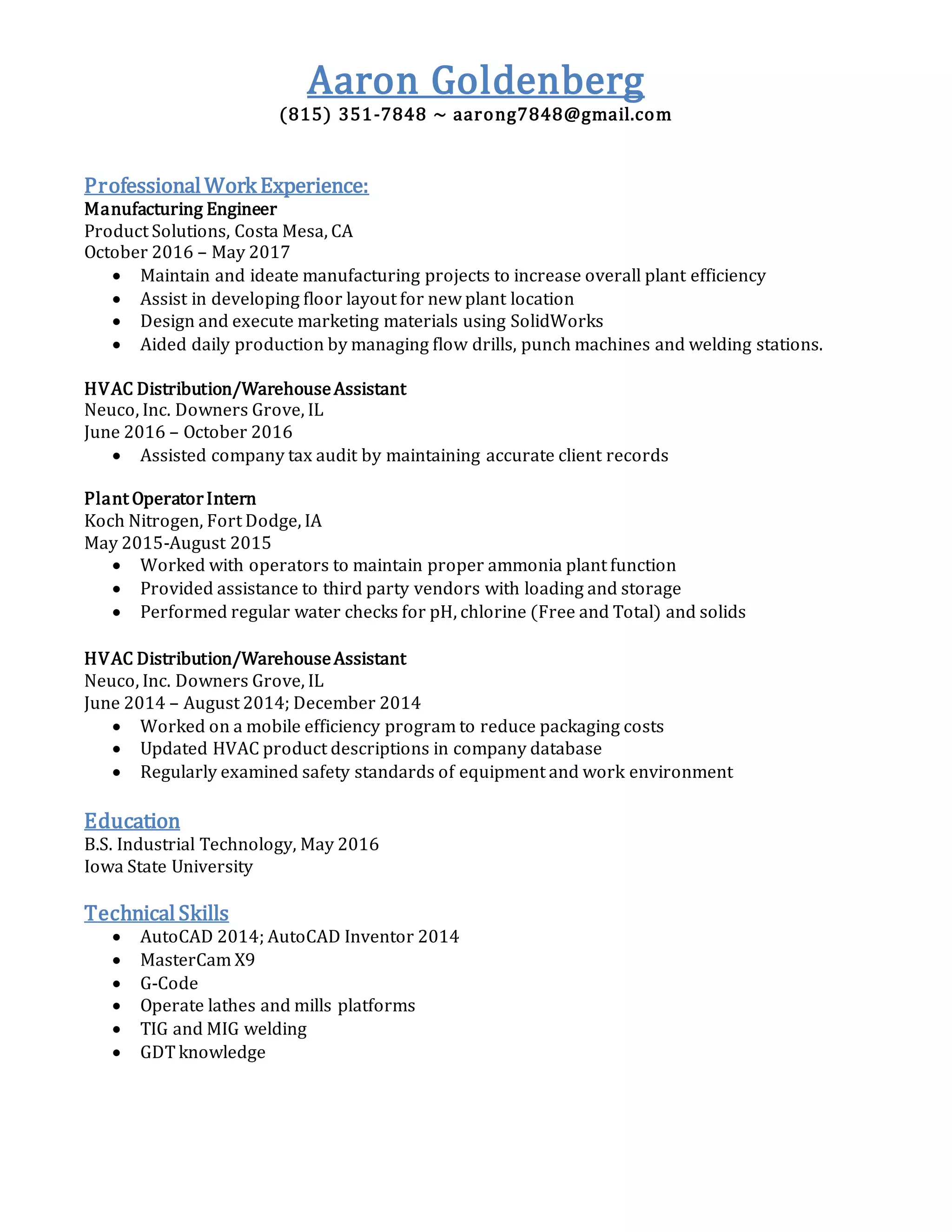 Aaron Goldenberg's most current Resume | DOCX