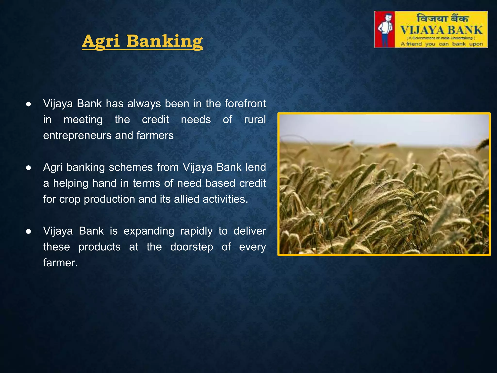 Agri banking schemes from vijaya bank | PPTX