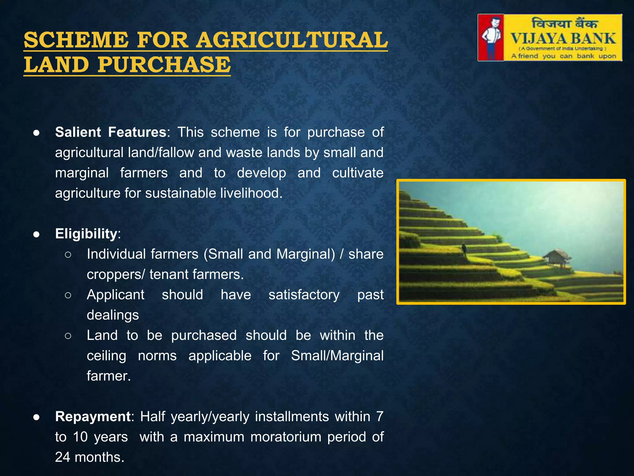 Agri banking schemes from vijaya bank | PPTX