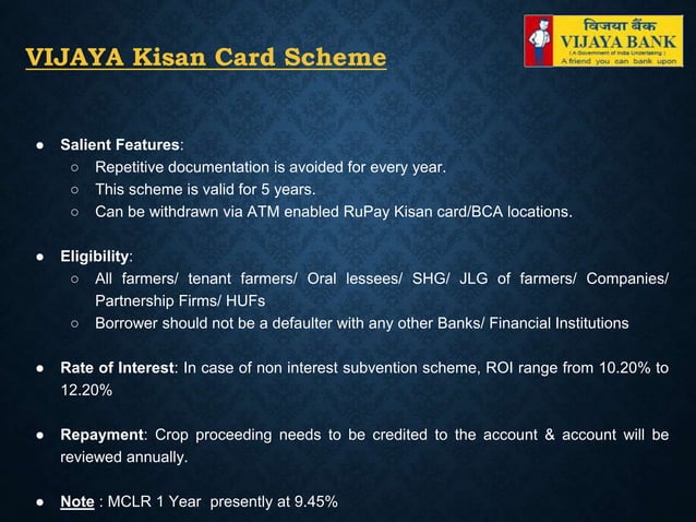 Agri banking schemes from vijaya bank | PPT