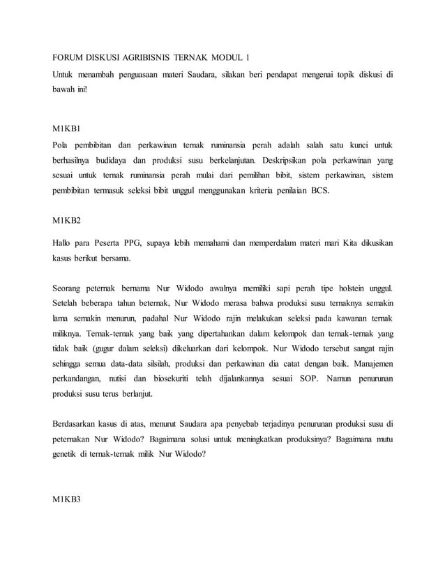 Contoh Forum Diskusi Agribisnis ternak Modul 2 | DOCX