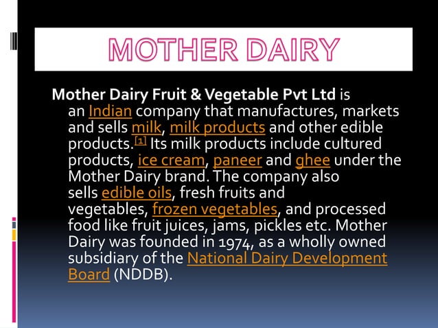 Agribusiness firm mother dairy | PPT
