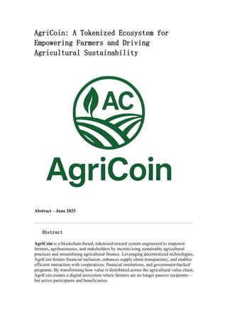 AgriCoin: A Tokenized Ecosystem for Empowering Farmers | PDF