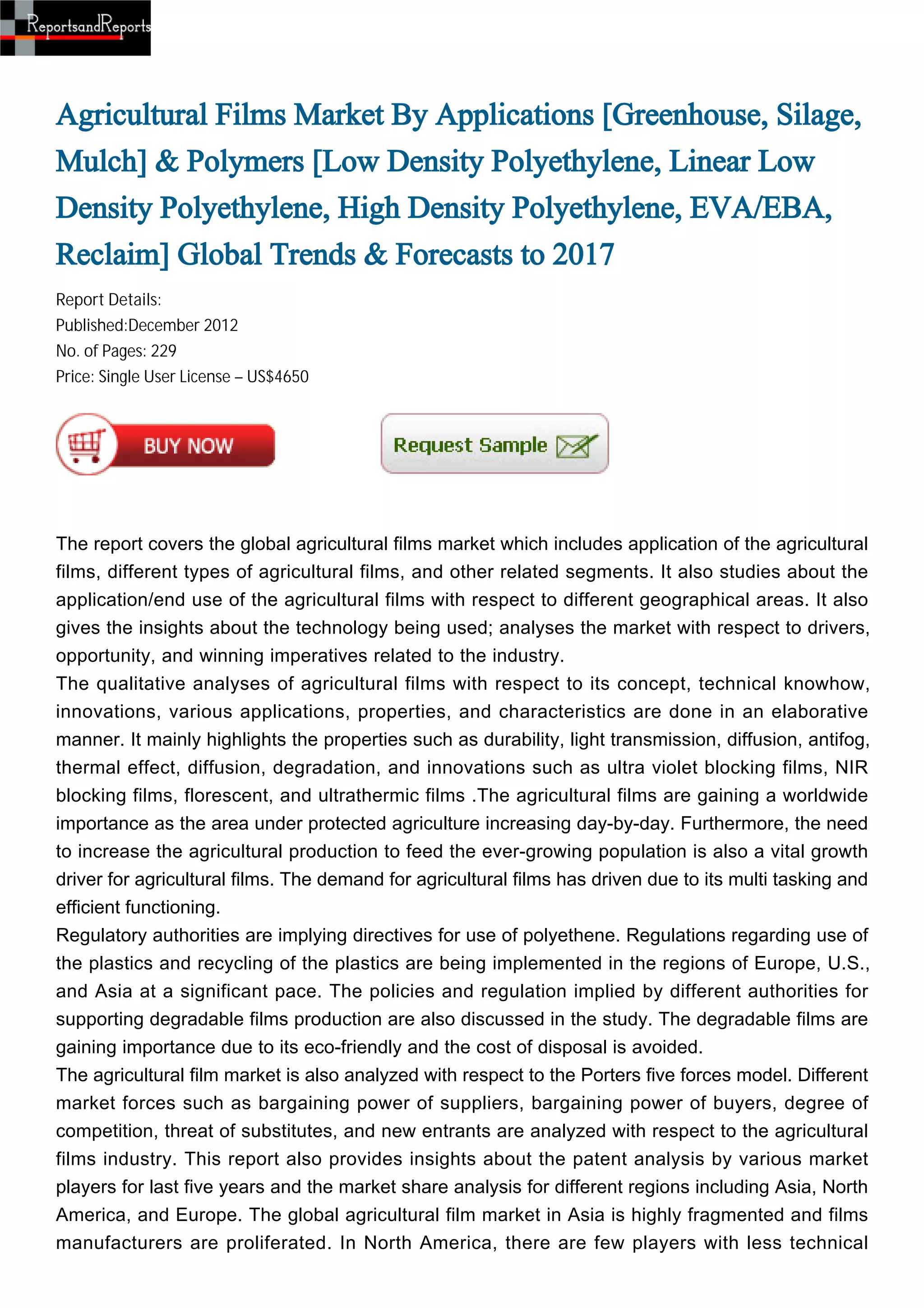 Agricultural Films Market By Applications [Greenhouse, Silage, Mulch ...