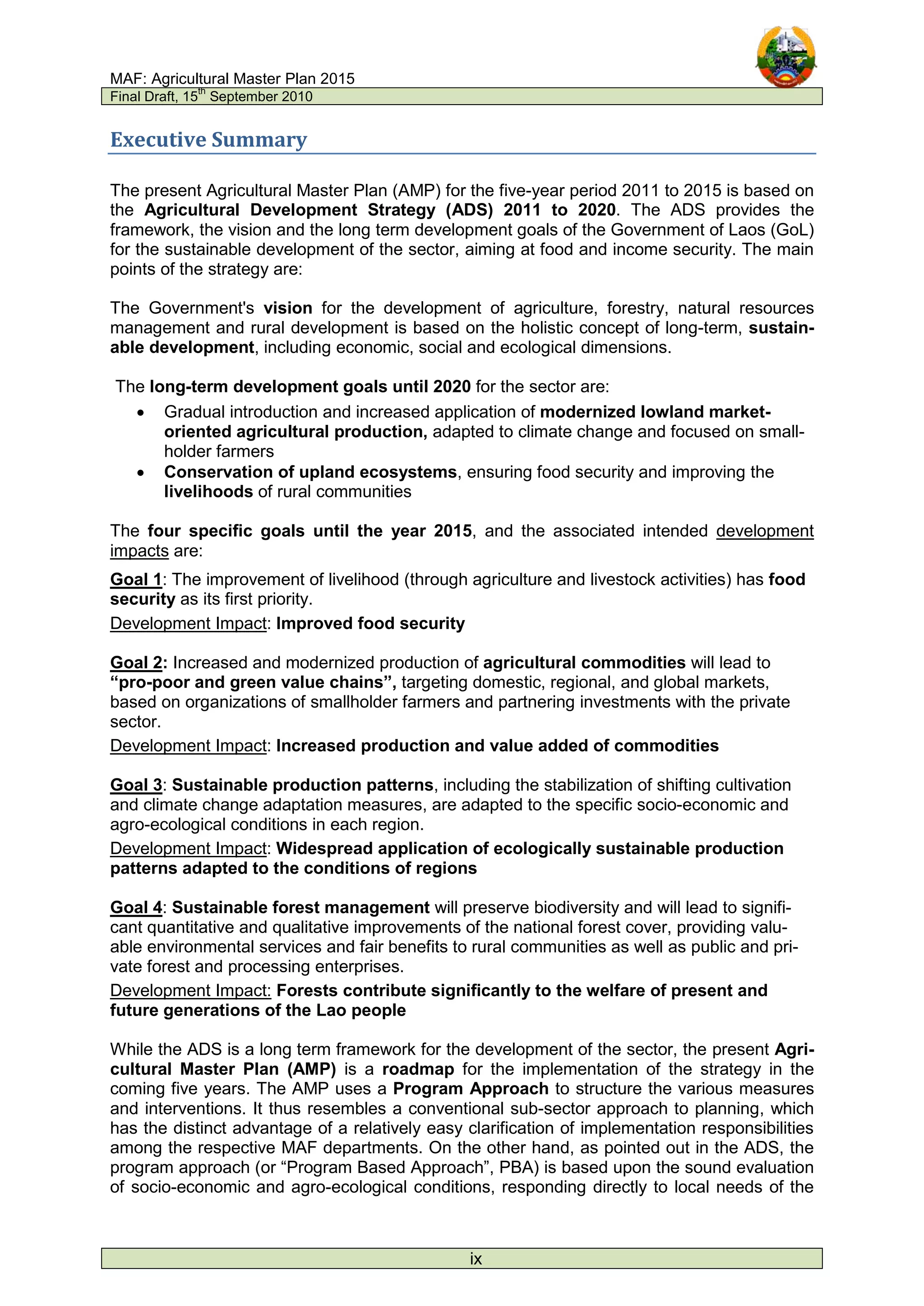 Agricultural master-plan-2011-2015 | PDF