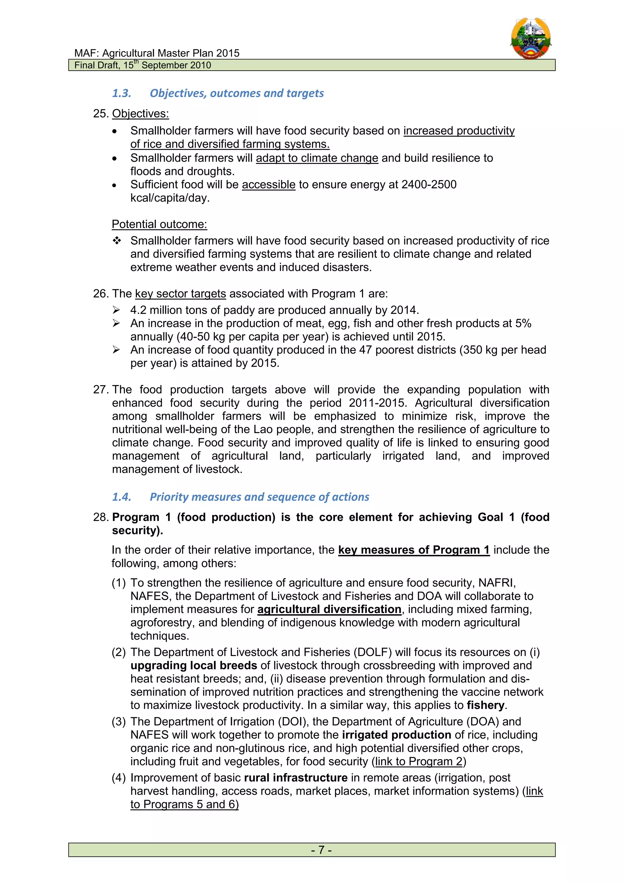 Agricultural master-plan-2011-2015 | PDF