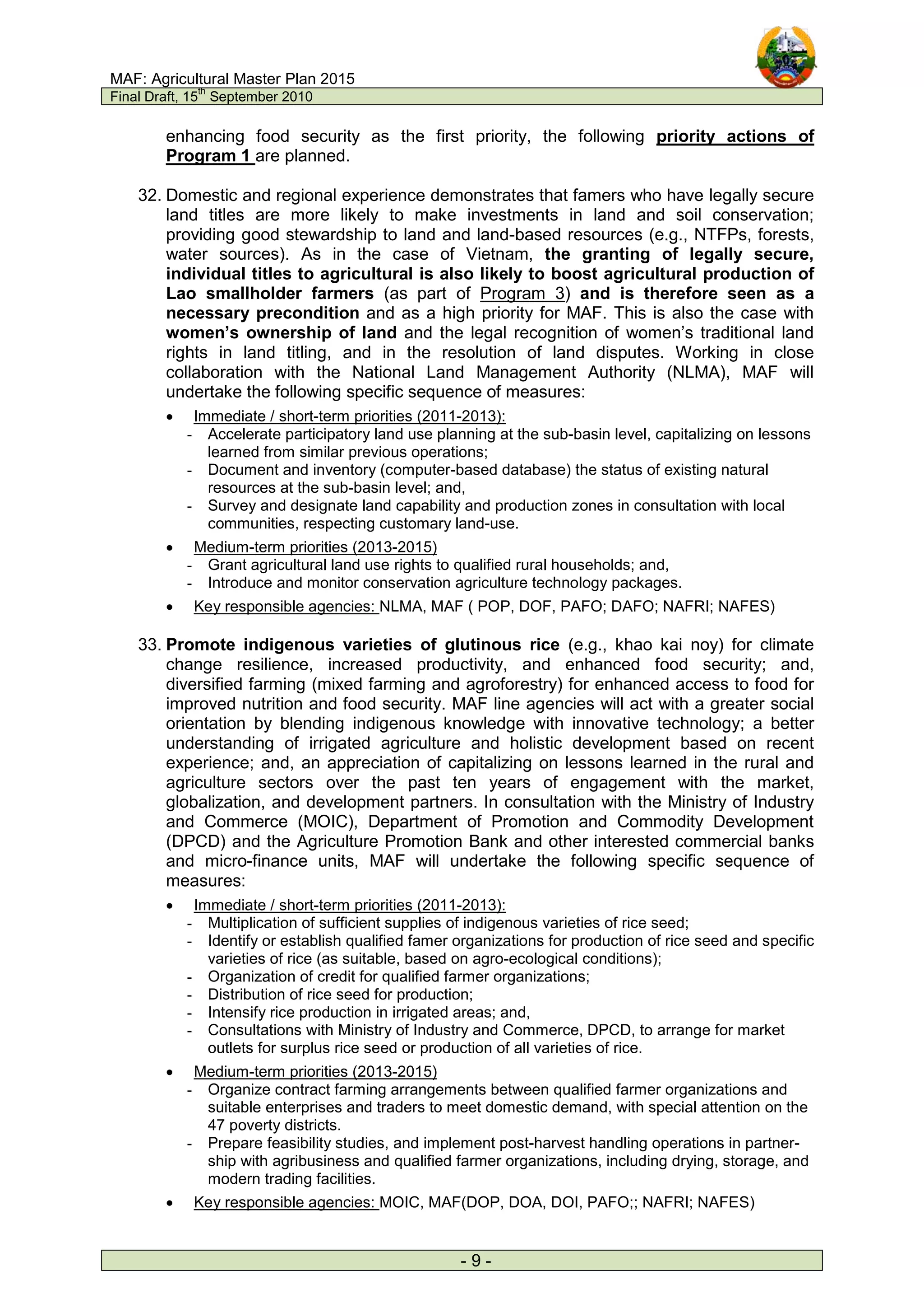 Agricultural master-plan-2011-2015 | PDF