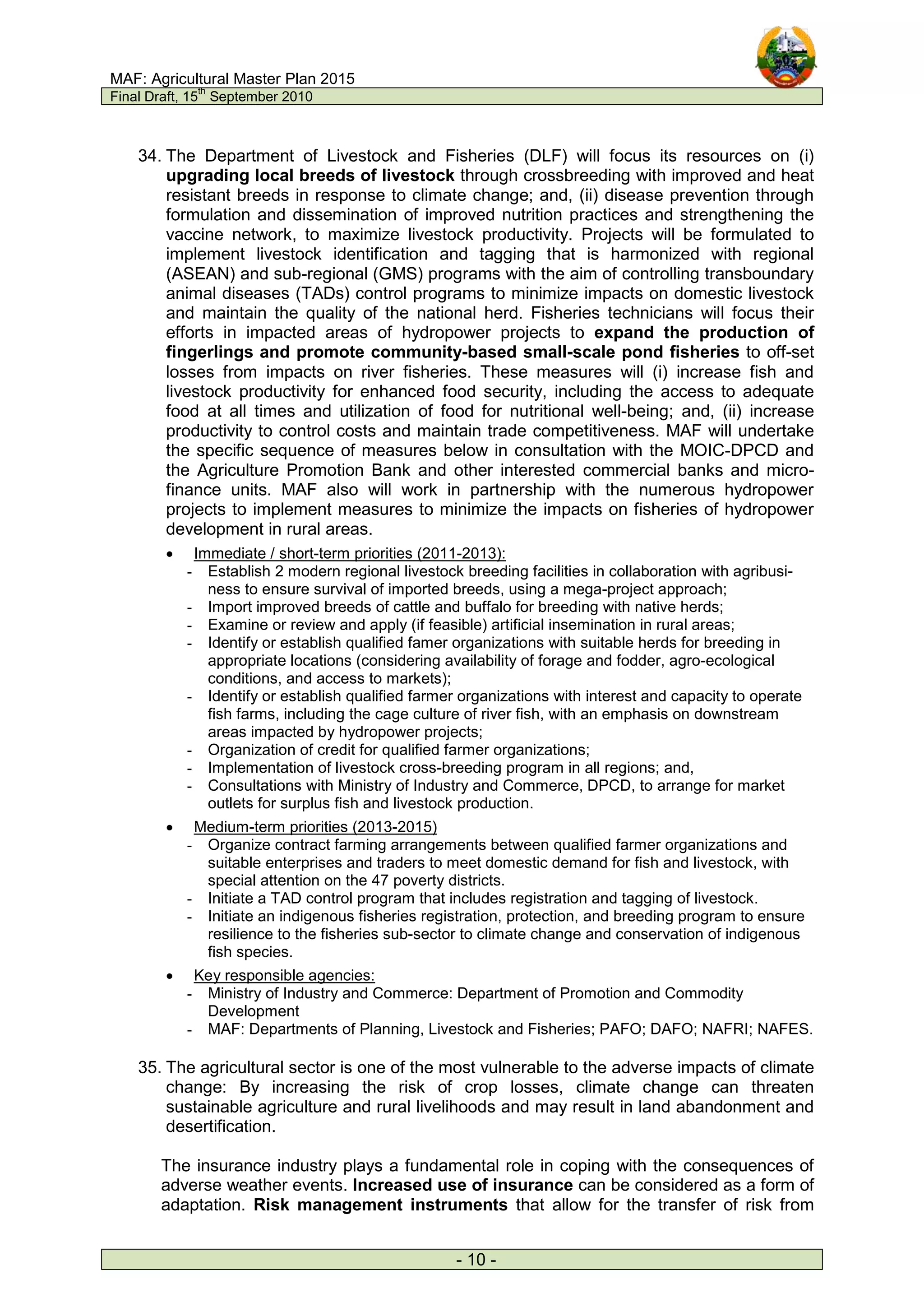 Agricultural master-plan-2011-2015 | PDF