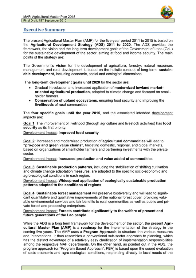 Agricultural master-plan-2011-2015 | PDF