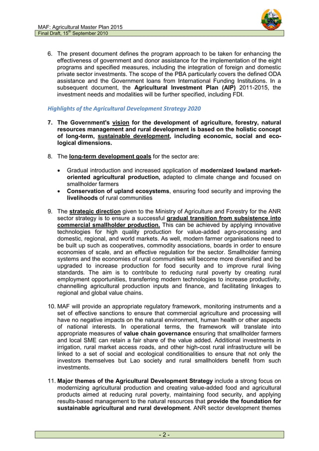 Agricultural master-plan-2011-2015 | PDF