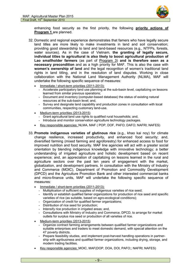 Agricultural master-plan-2011-2015 | PDF