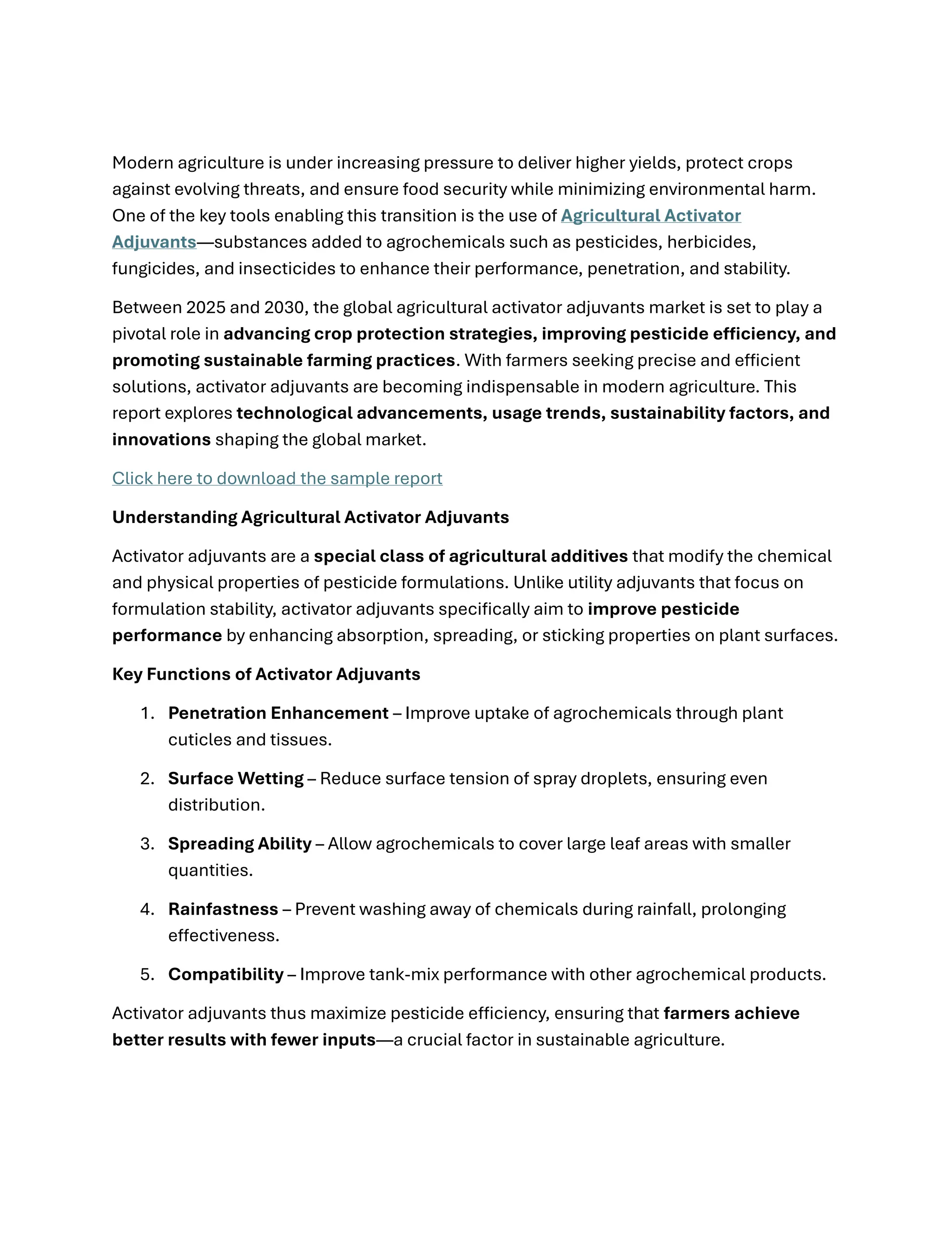 Future of Agricultural Activator Adjuvants: Innovations in Crop ...