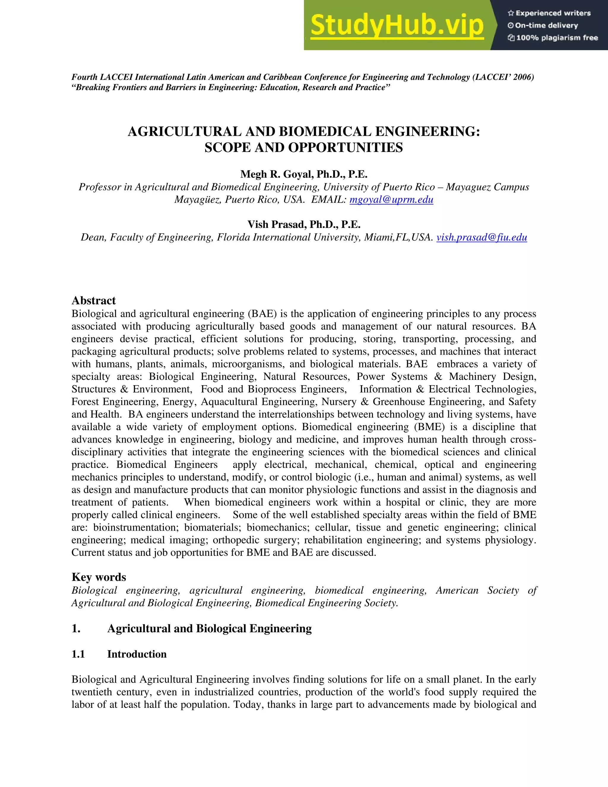 Agricultural And Biomedical Engineering Scope And Opportunities | PDF