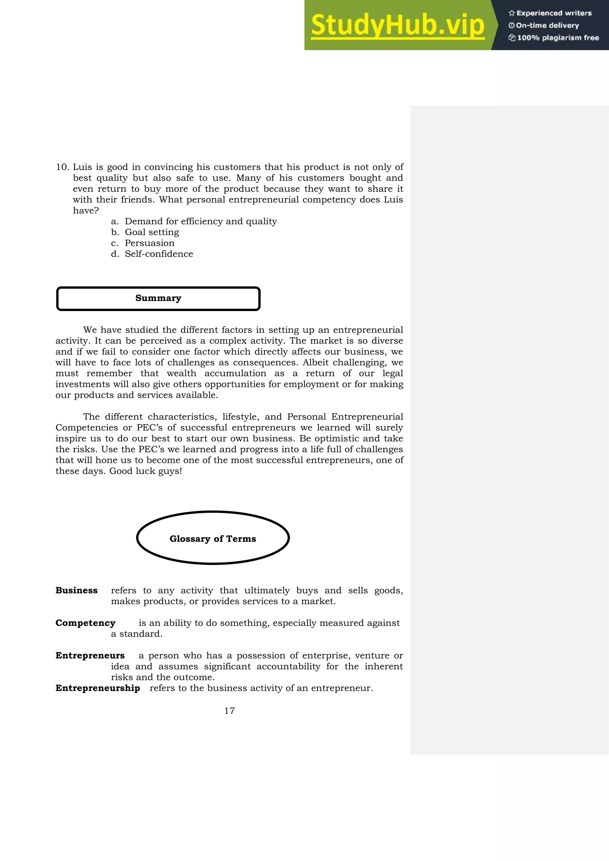 AGRICULTURAL CROP PRODUCTION (ENTREPRENEURSHIP) Module 1 Department Of Education Republic Of The ...