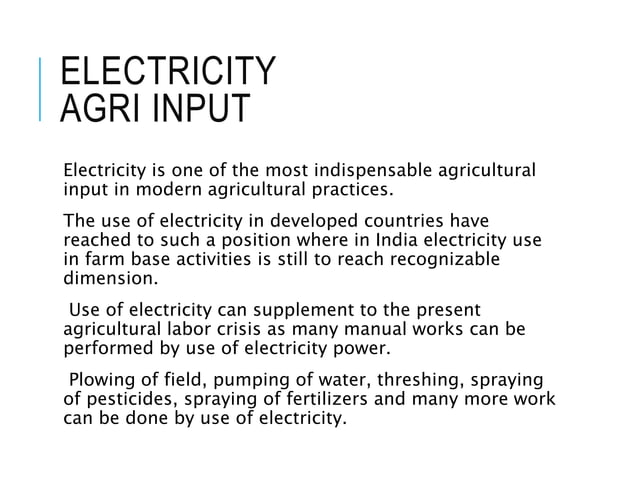 Agricultural inputs, plant protection, electricity and diesel | PPT