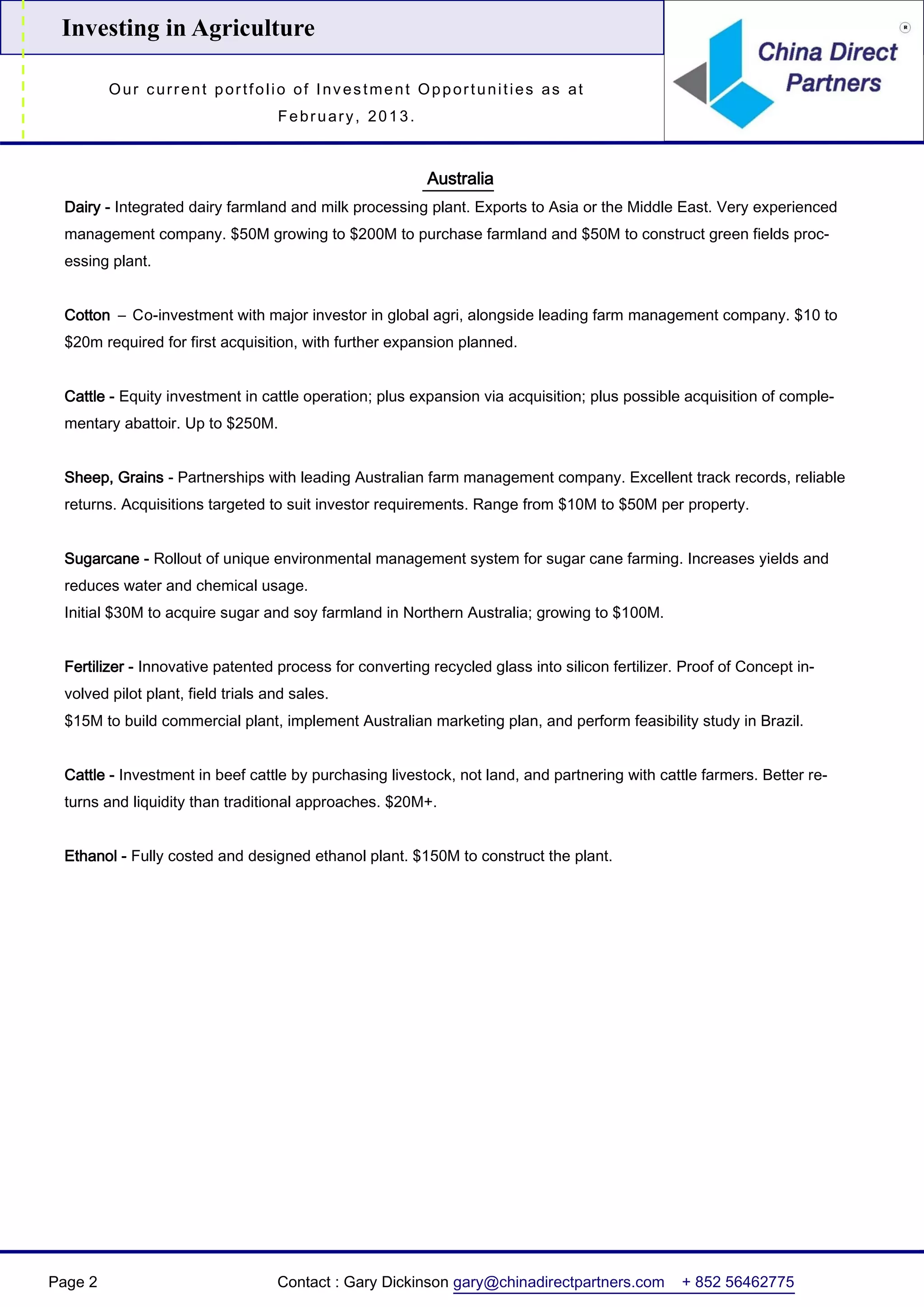 Agricultural investment briefing | PDF