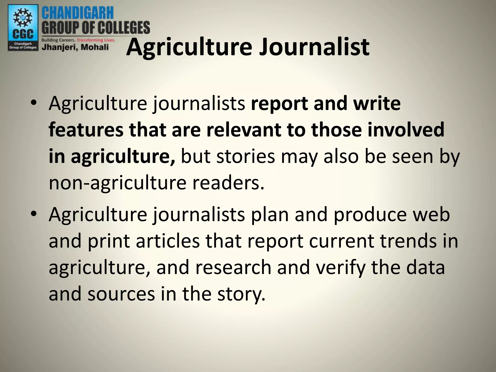 Agricultural journalism nature of journalism | PPTX