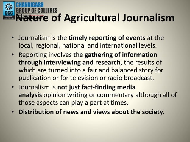 Agricultural journalism nature of journalism | PPTX | Agriculture ...