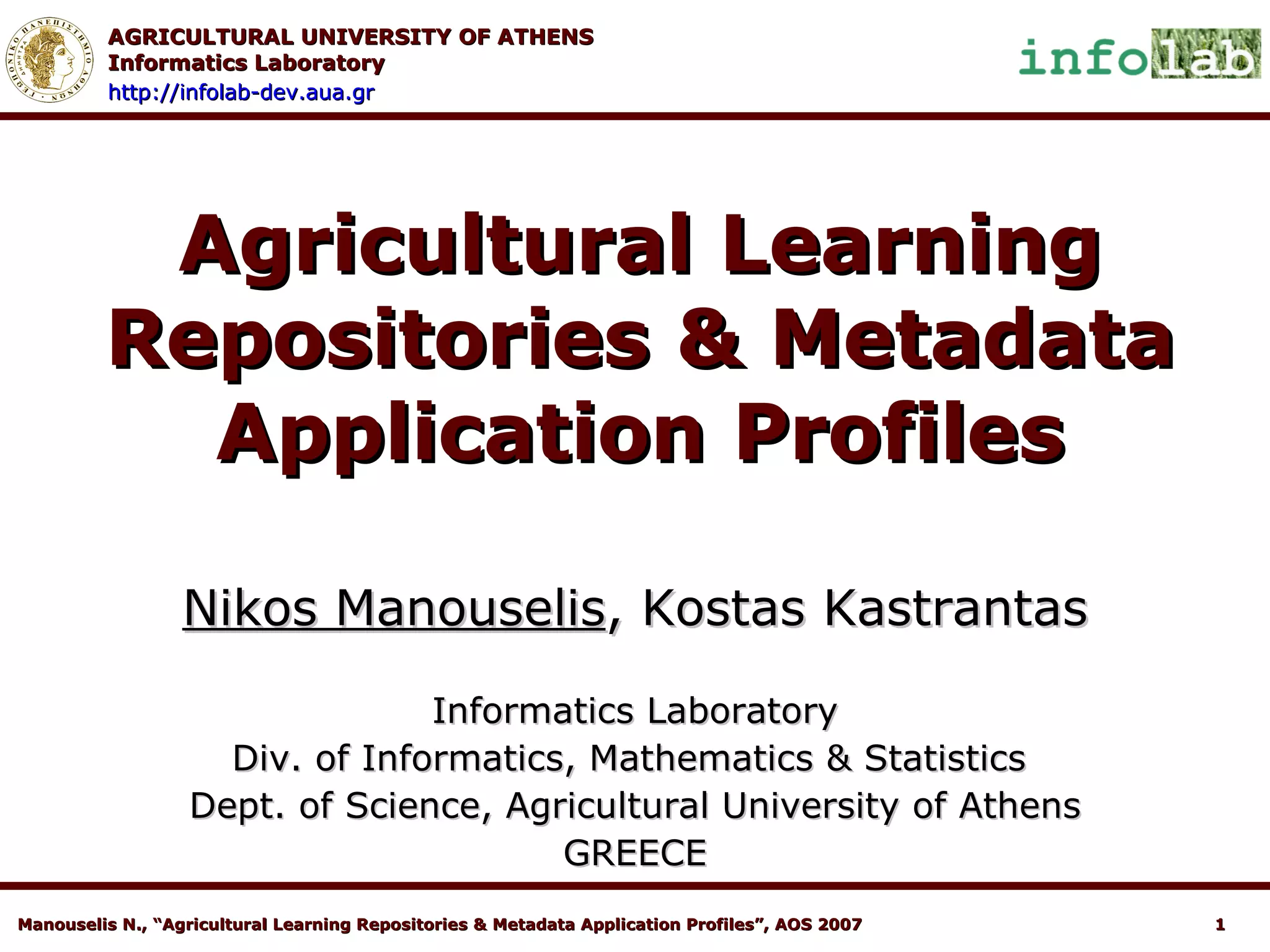 Agricultural Learning Repositories & Metadata Application Profiles | PPT