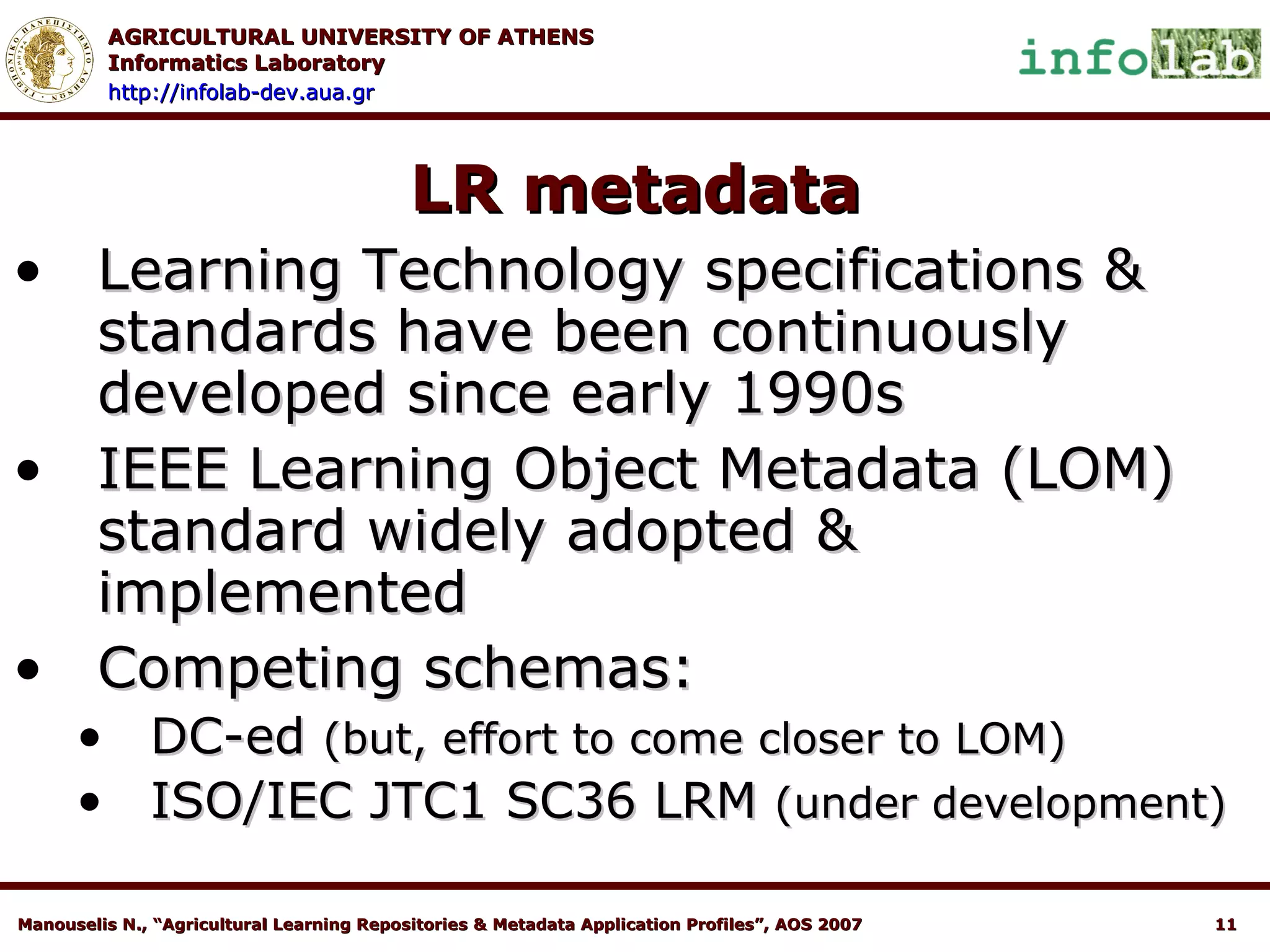 Agricultural Learning Repositories & Metadata Application Profiles | PPT | Agriculture | Industries