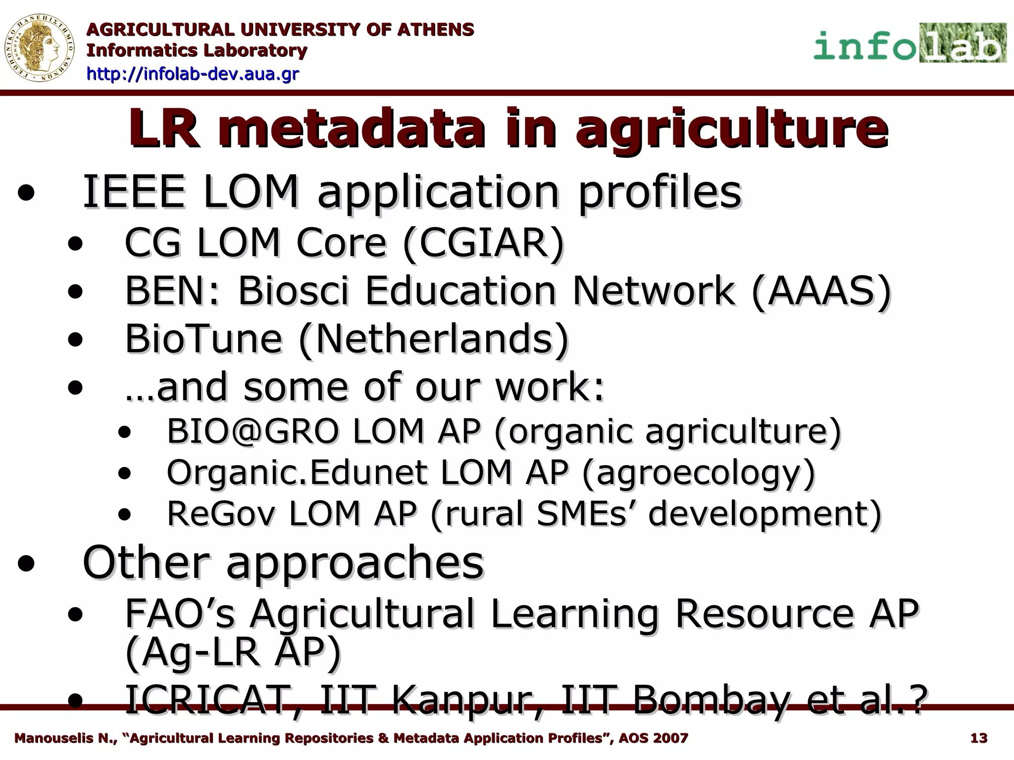 Agricultural Learning Repositories & Metadata Application Profiles | PPT