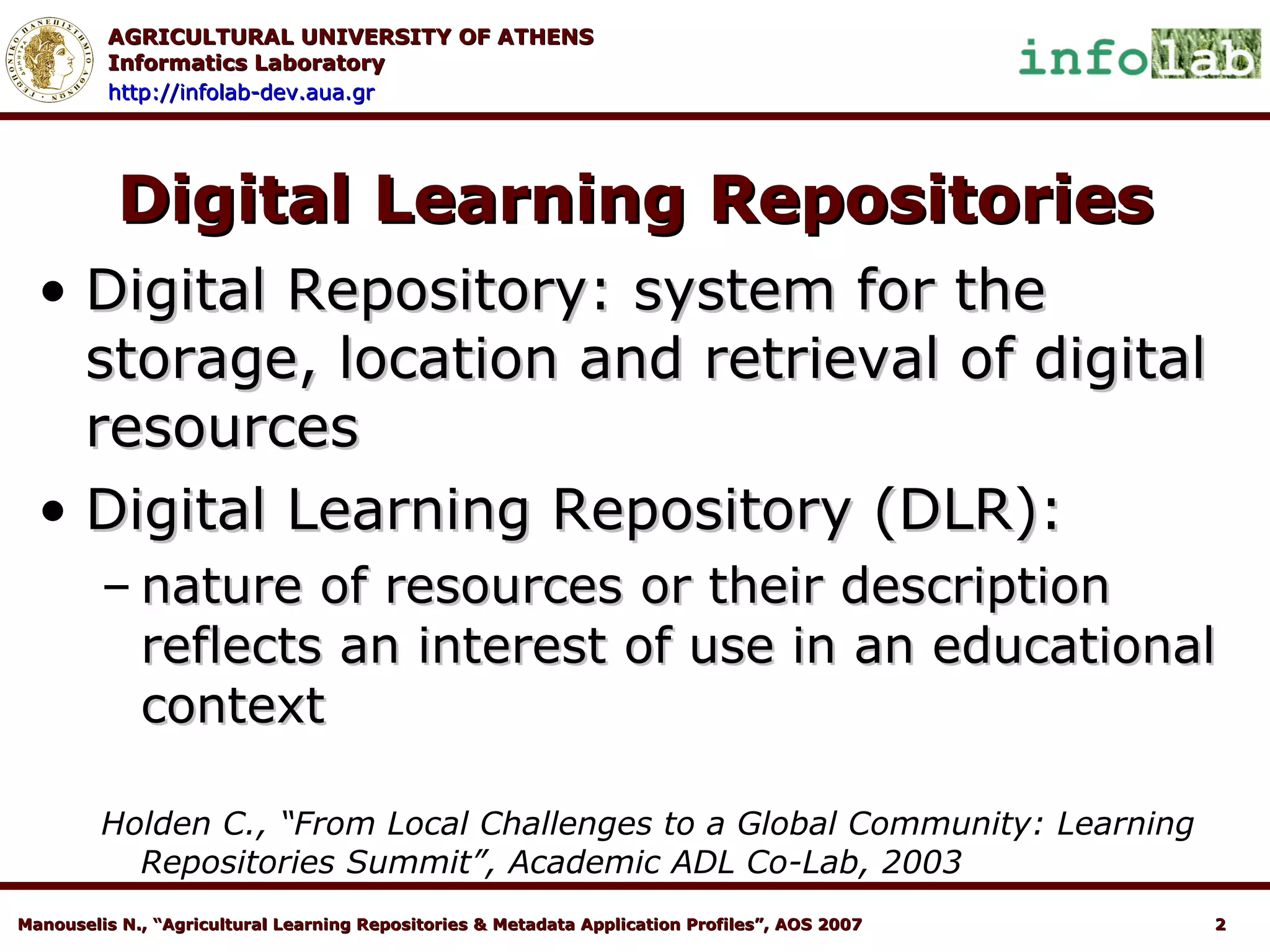 Agricultural Learning Repositories & Metadata Application Profiles | PPT