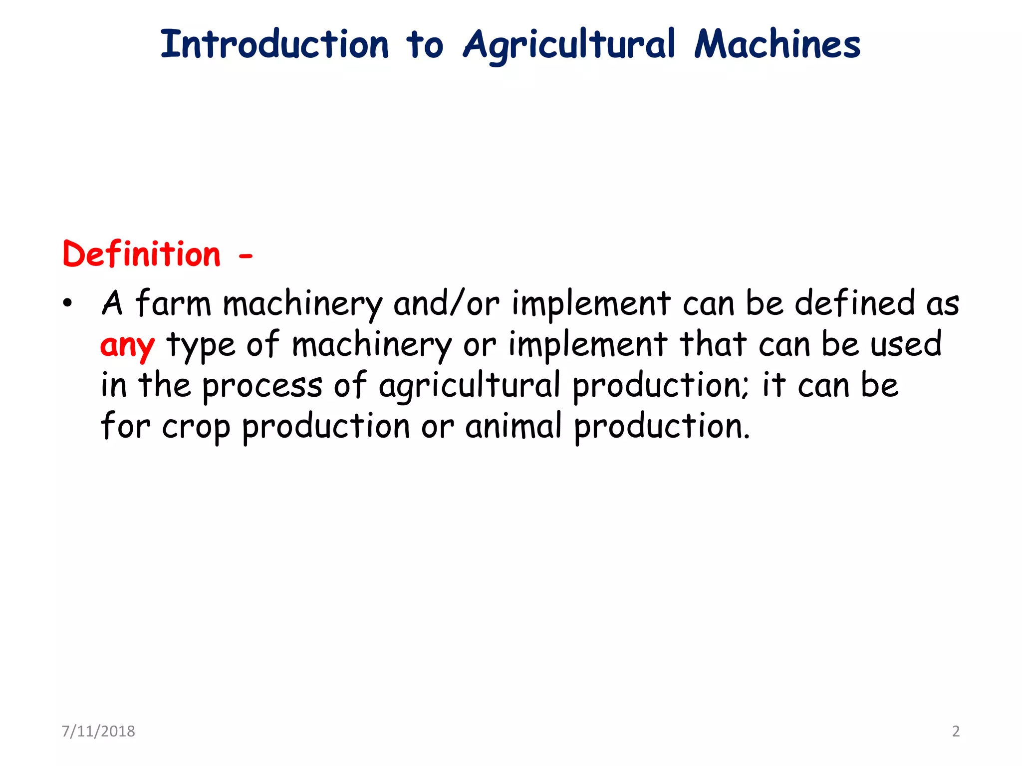 Agricultural machinery chapter 1 | PDF