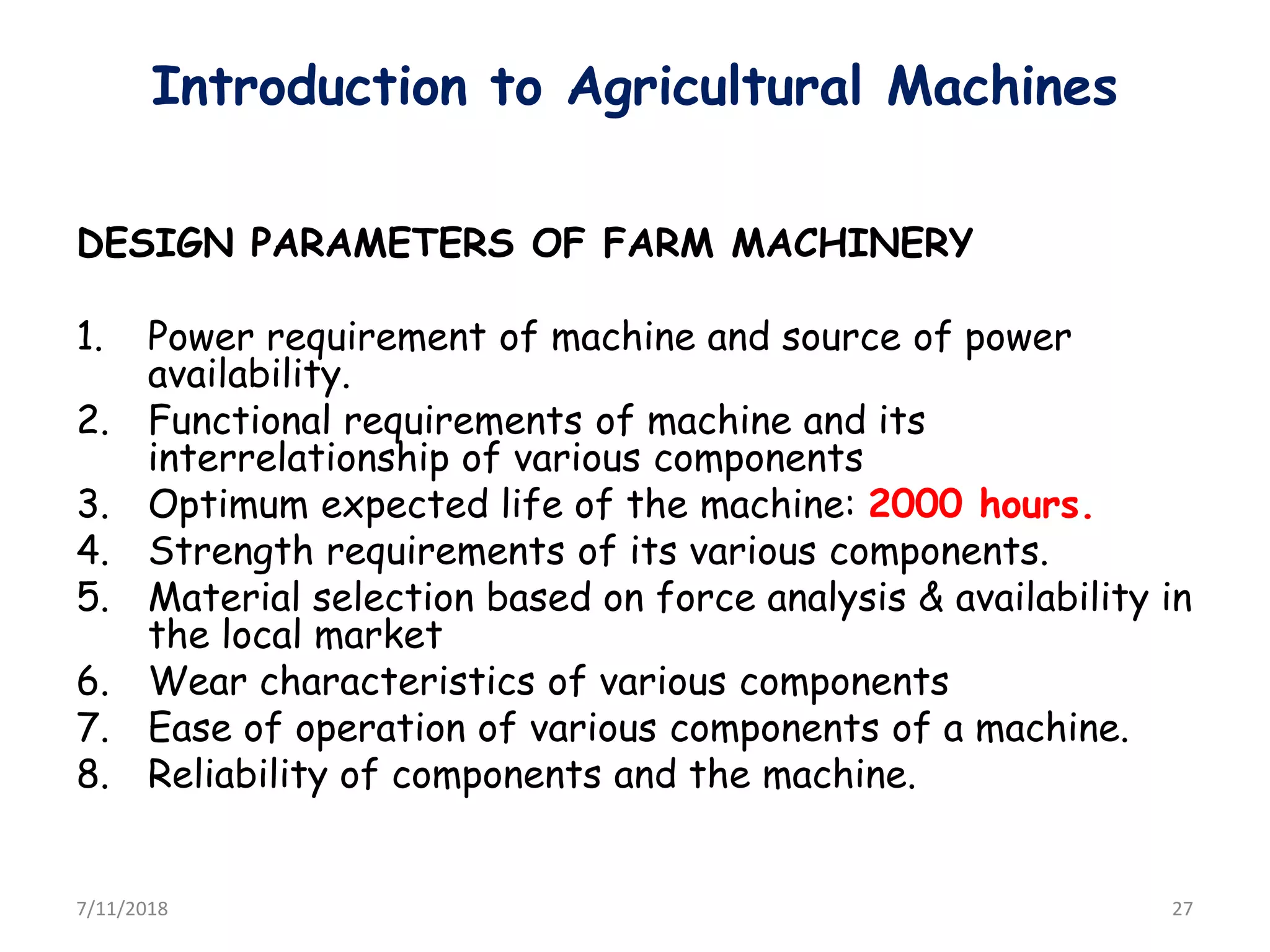 Agricultural machinery chapter 1 | PDF