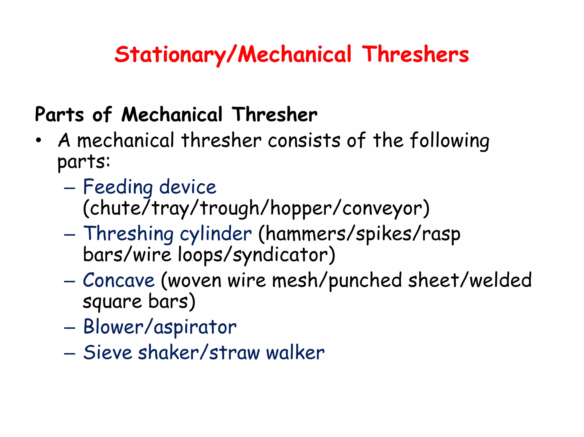 Agricultural machinery chapter 4 threhing | PDF
