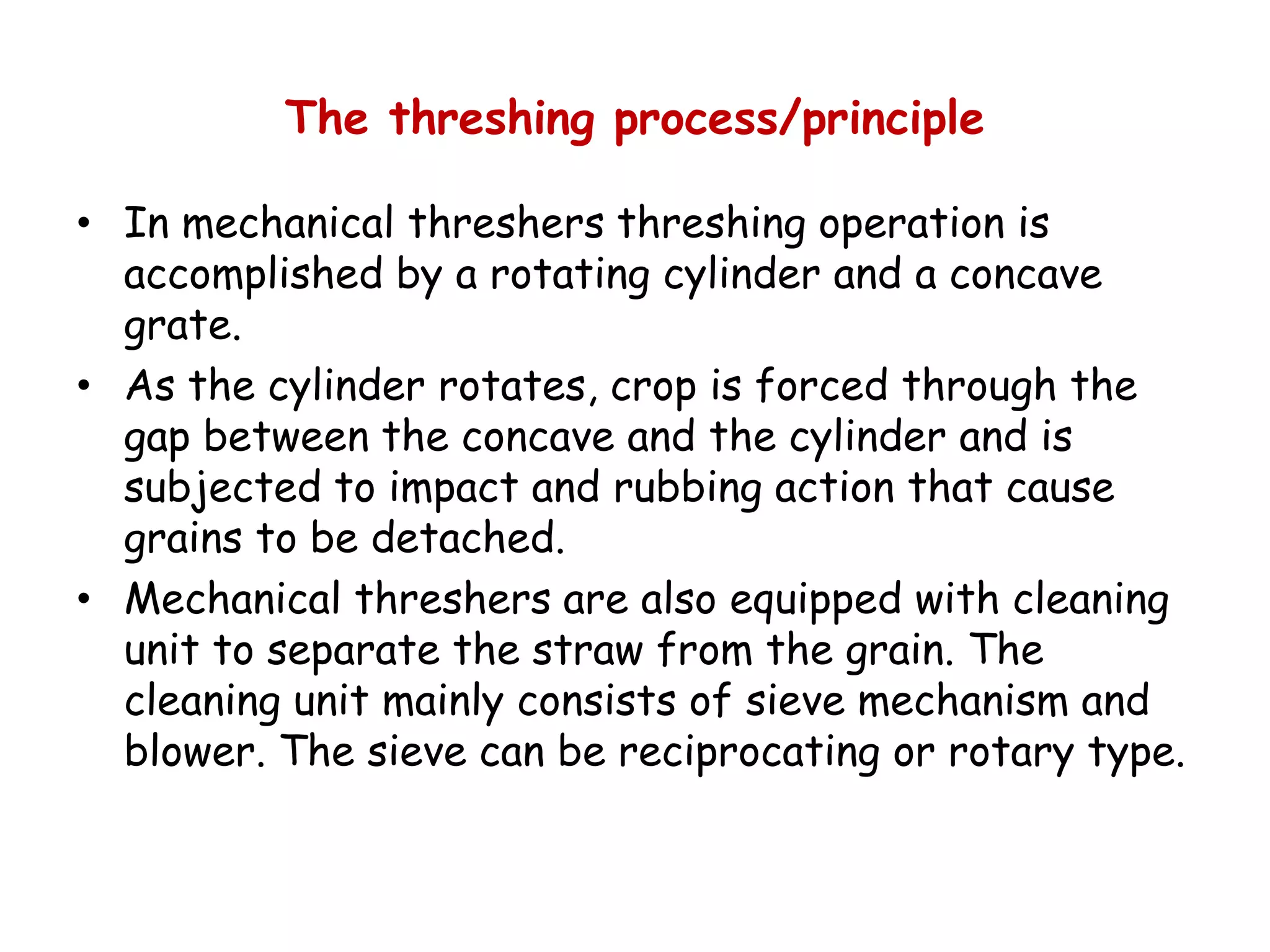 Agricultural machinery chapter 4 threhing | PDF