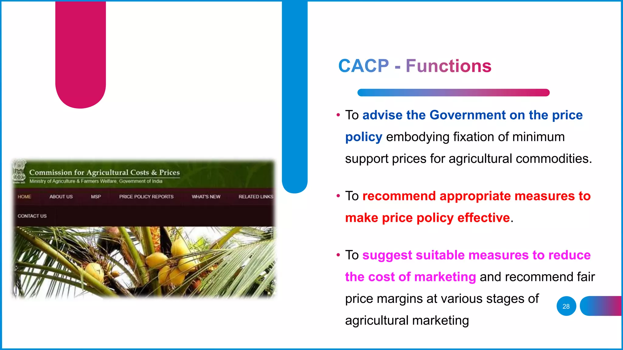 Agricultural prices role of cacp - msp, frp (smp) and sap | PPTX