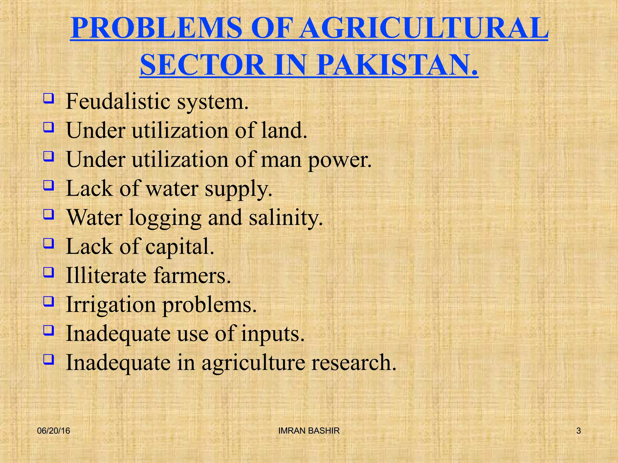 Agricultural problems in pakistan | PPT
