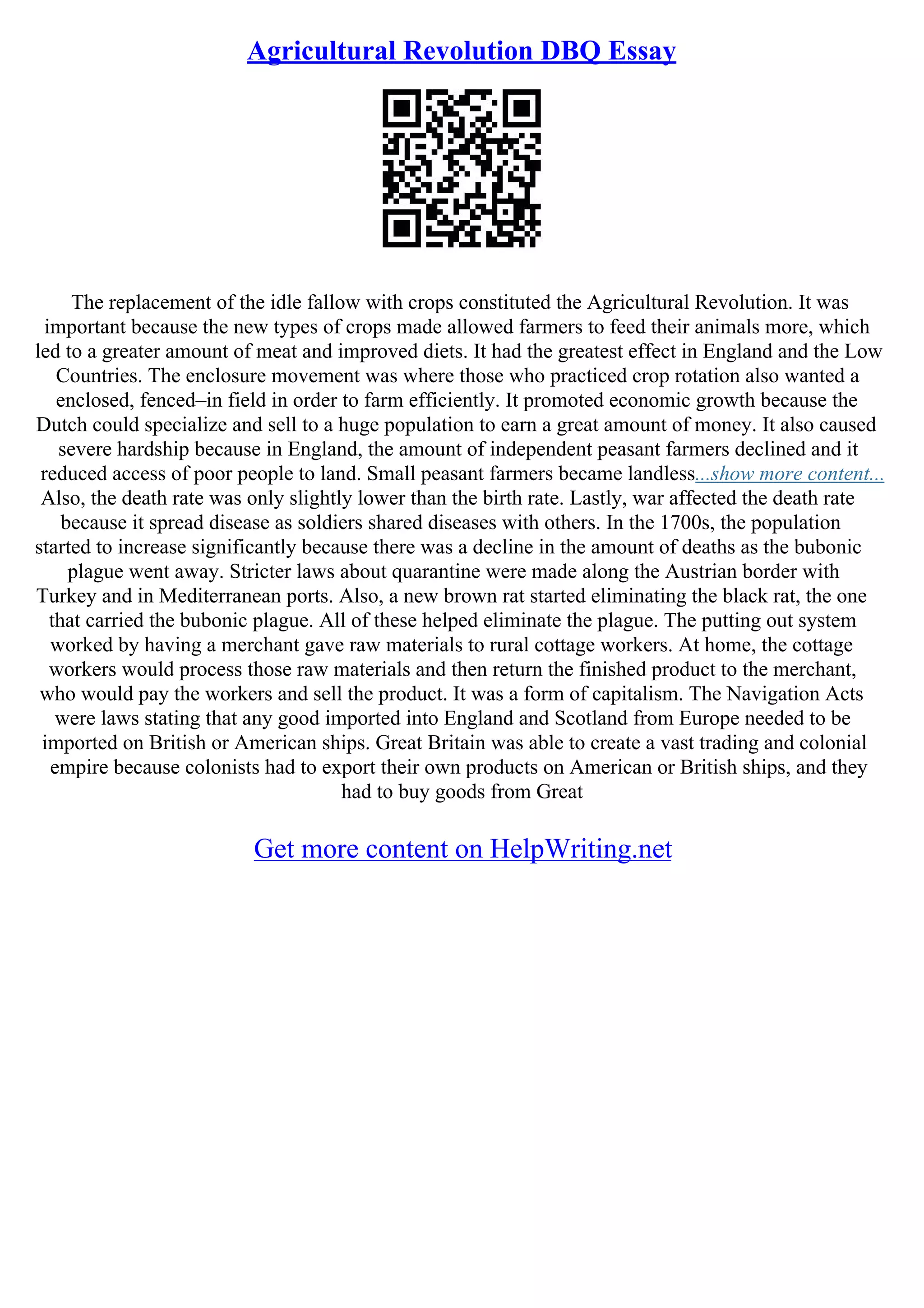 Agricultural Revolution Essays | PDF