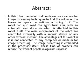 Agricultural robot (1) robo hub Automation, Embedded project | PPT