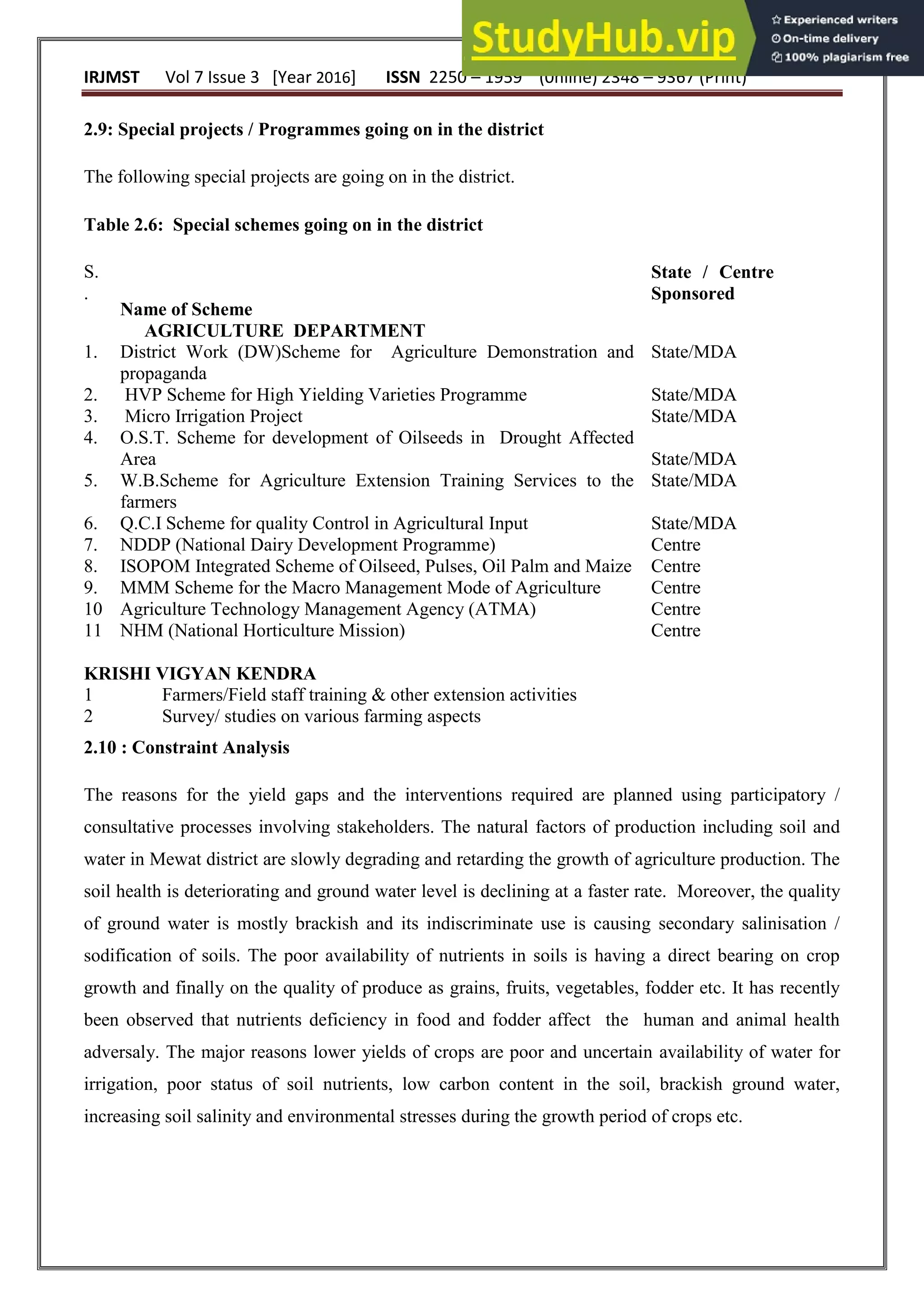 AGRICULTURAL SCENARIO OF MEWAT DISTRICT Sachin Yadav | PDF