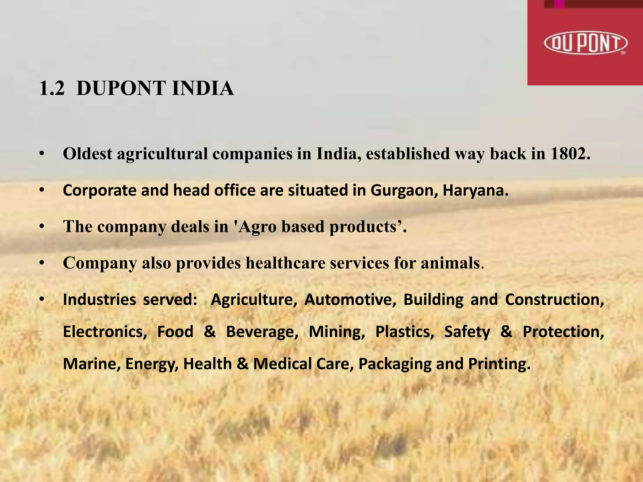 Agricultural sector company in india- DNUPONT INDIA | PPTX