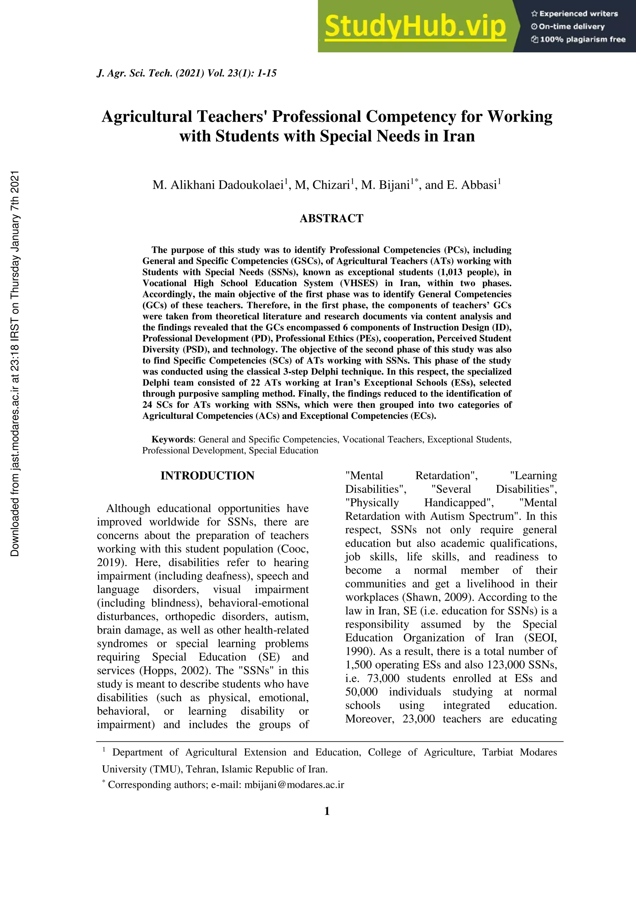 Agricultural Teachers Professional Competencies For Working With ...