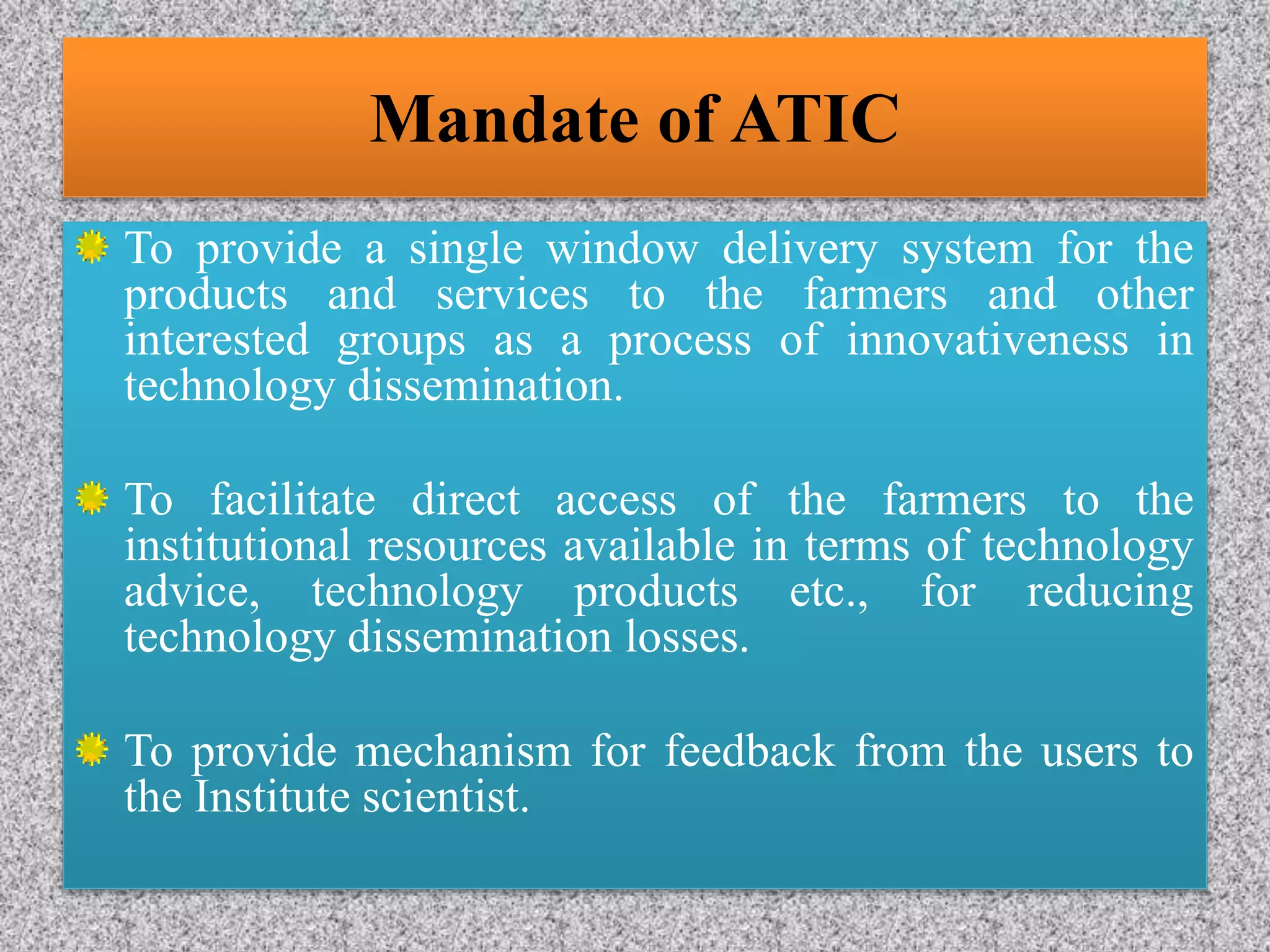 Agricultural Technology Information Center (ATIC) | PPTX | Agriculture ...