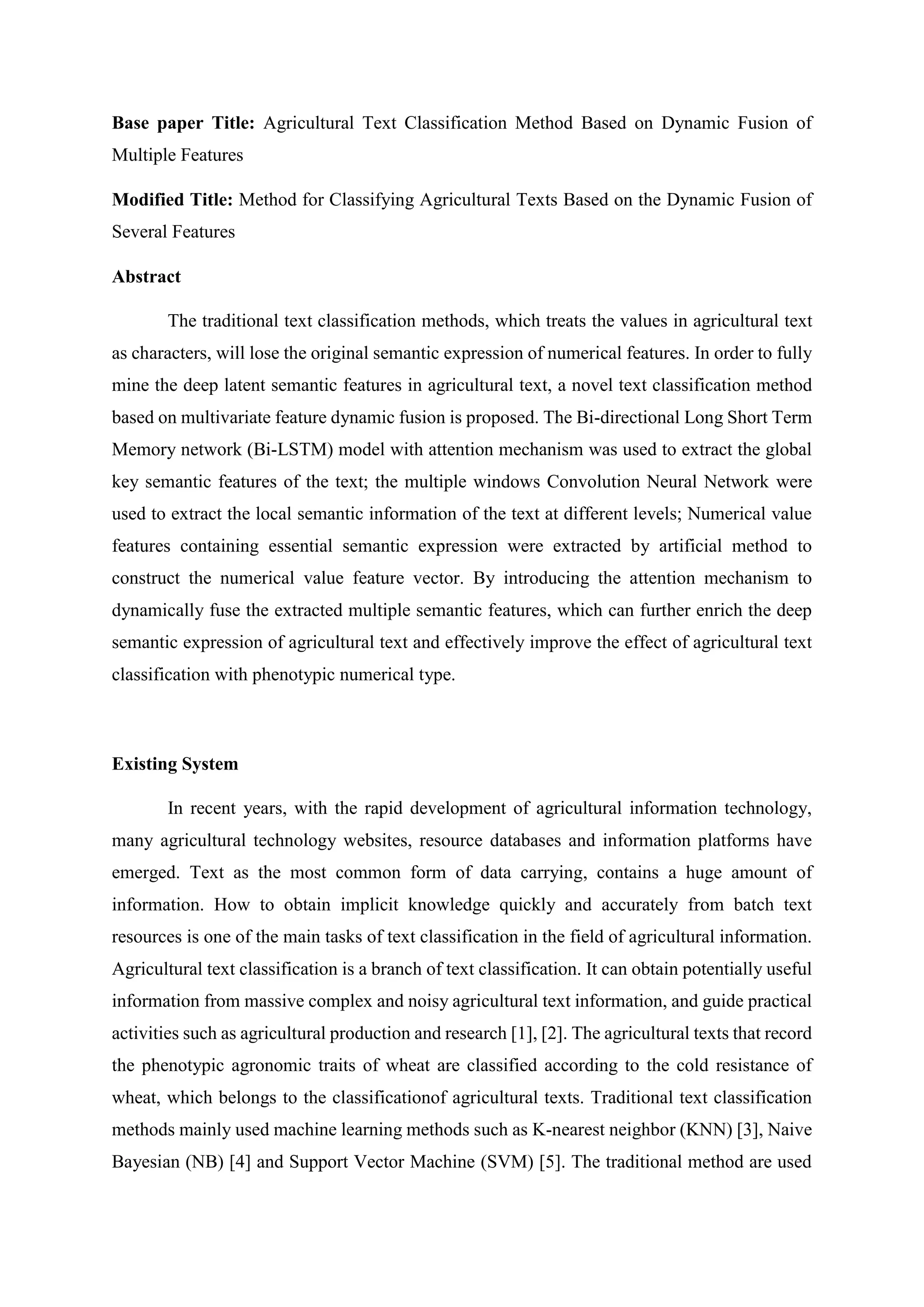 Agricultural Text Classification Method Based On Dynamic Fusion Of