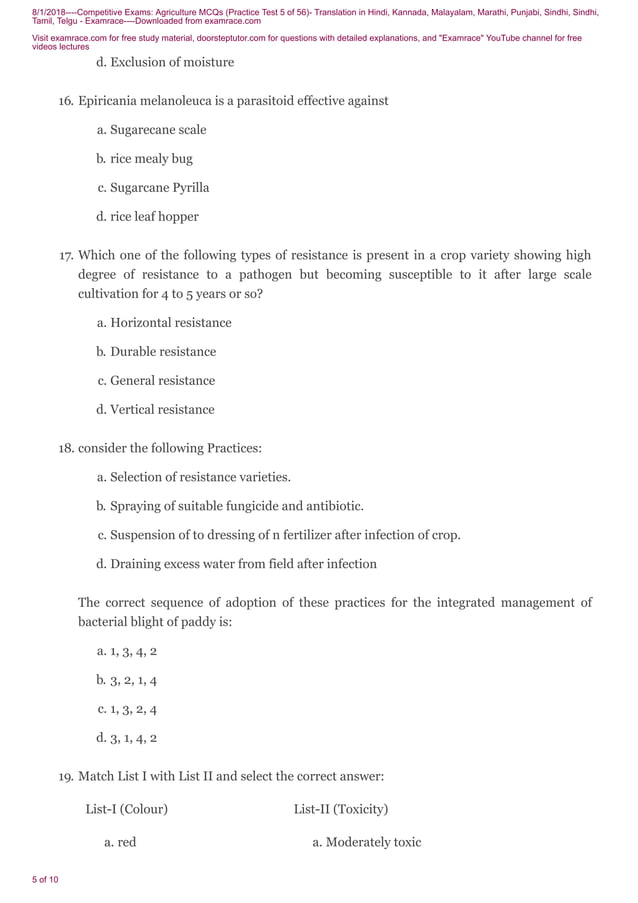 Agriculture mc qs-practice-test-5 | PDF