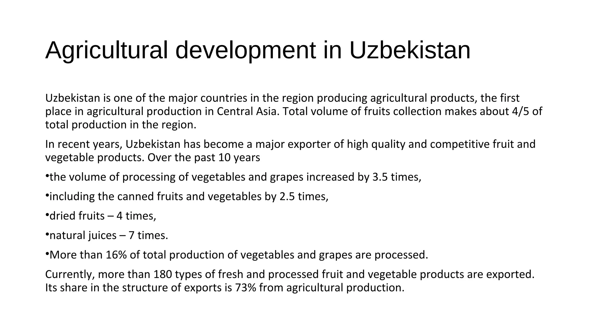 Agriculture and economic development in Uzbekistan | PPT